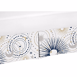 Sweet Jojo Designs Star and Moon Boy or Girl Baby Crib Bed Skirt Nursery Dust Ruffle - Navy Blue, Gold, and Grey Celestial Sky Stars Gender Neutral Unisex