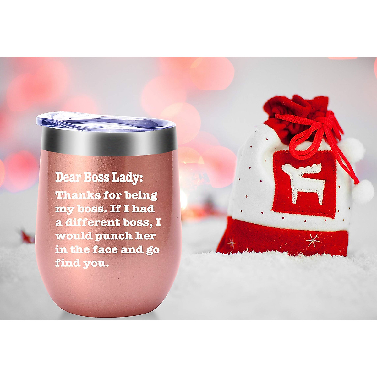 AMZUShome Thanks For Being My Boss Lady Mug.Boss Day Gifts Office Gifts.Moving Appreciation Retirement Birthday Christmas Gifts For Female Women Boss Lady Wine Tumbler(12oz Rose Gold)