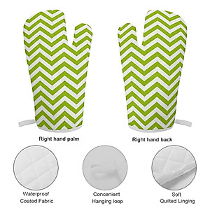2Pcs Oven Mitts and Pot Holders Set, Retro Apple Green Chevron Stripes Oven Mitts Gloves Set Heat Resistant Hot Pads for Kitchen Cooking Grill