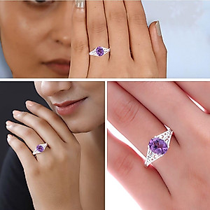 Solitaire Engagement Rings for Women in 925 Sterling Silver - Amethyst February Birthstone Promise Vintage Purple Jewelry Birthday Gifts