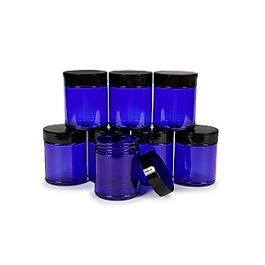 Vivaplex, Cobalt Blue, 8 ounce, Round Glass Jars, with Black Lids - 8 pack
