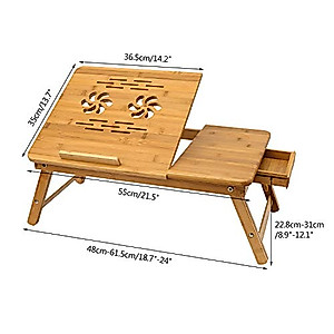 Bamboo Laptop Desk, Adjustable Portable Breakfast Serving Bed Tray with Tilting Top Drawer for Surfing Reading Writing Eating (Bamboo)