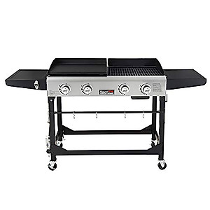 Royal Gourmet GD401 Portable Propane Gas Grill and Griddle Combo with Side Table | 4-Burner, Folding Legs,Versatile, Outdoor | Black