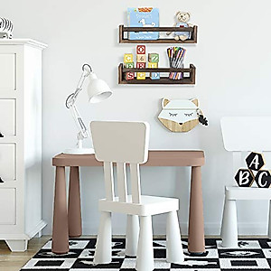 Wallniture Utah Wall Mount Kids Bookshelf Nursery Decor Floating Wall Shelf Photo Display Multiuse Toy Storage Organizer Burnt Wash Brown Set of 2