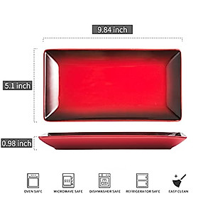 YHOSSEUN Porcelain Serving Platter, Stackable Platters for Christmas Party, Rectangular Serving Platters for Entertaining, Oven Dinnerware Safe, 9.8 inches, Set of 2, Red