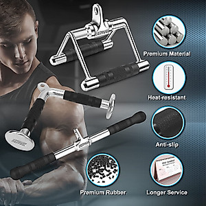 DISPANK Cable Machine Attachments Pull Down Attachments Set, LAT Pull Down Accessaries, Tricep Rope, V-Shaped Bar, Rotating Straight Bar and Double D Row Handle Rotating