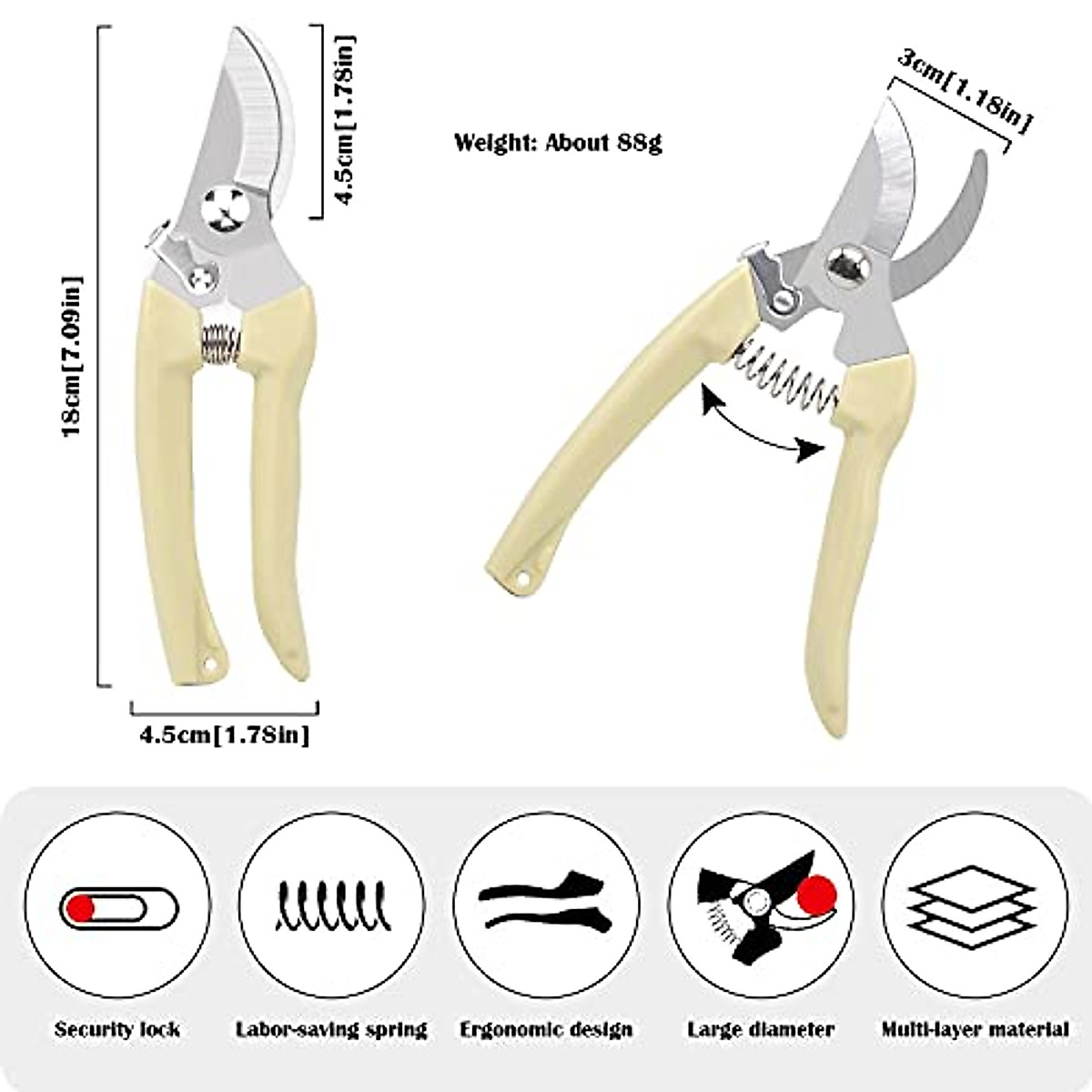 Sunnyac Garden Pruning Shears Scissors, 2 Pack Gardening Tools Hand Pruners, Floral Secateurs, Tree Trimmer, Clippers for Cutting Flowers and Plants, Trimming Branches, Bonsai, Fruits Picking (Color1)