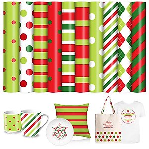 AnyDesign 10 Sheet Christmas Heat Vinyl Transfer 12"x 10" Green Red Stripes Dots Pattern HTV Iron on Vinyl Adhesive Craft Vinyl for DIY Fabric T-Shirt Hat Bag Craft Supplies