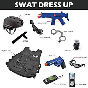Liberty Imports Kids SWAT Police Officer Costume Deluxe Dress Up Role Play Set with Helmet, Night Vision Monocular, Guns, Accessories (12 Pcs)