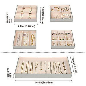 ProCase Jewelry Organizer Tray Drawer Inserts, Stackable Jewelry Drawer Dividers Container Necklace Display Trays Storage Box for Dresser Earring Rings Bracelet, Set of 5 - Grey