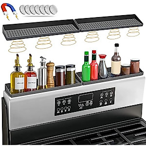 30" Stove Top Spice Rack,Silicone Top Heat Material Magnetic Stove Top Shelf Zero Installation Flexible Spice Organizer Containers Kitchen Shelf Gadgets with 2 Functional Prtitions for Kitchen Storage