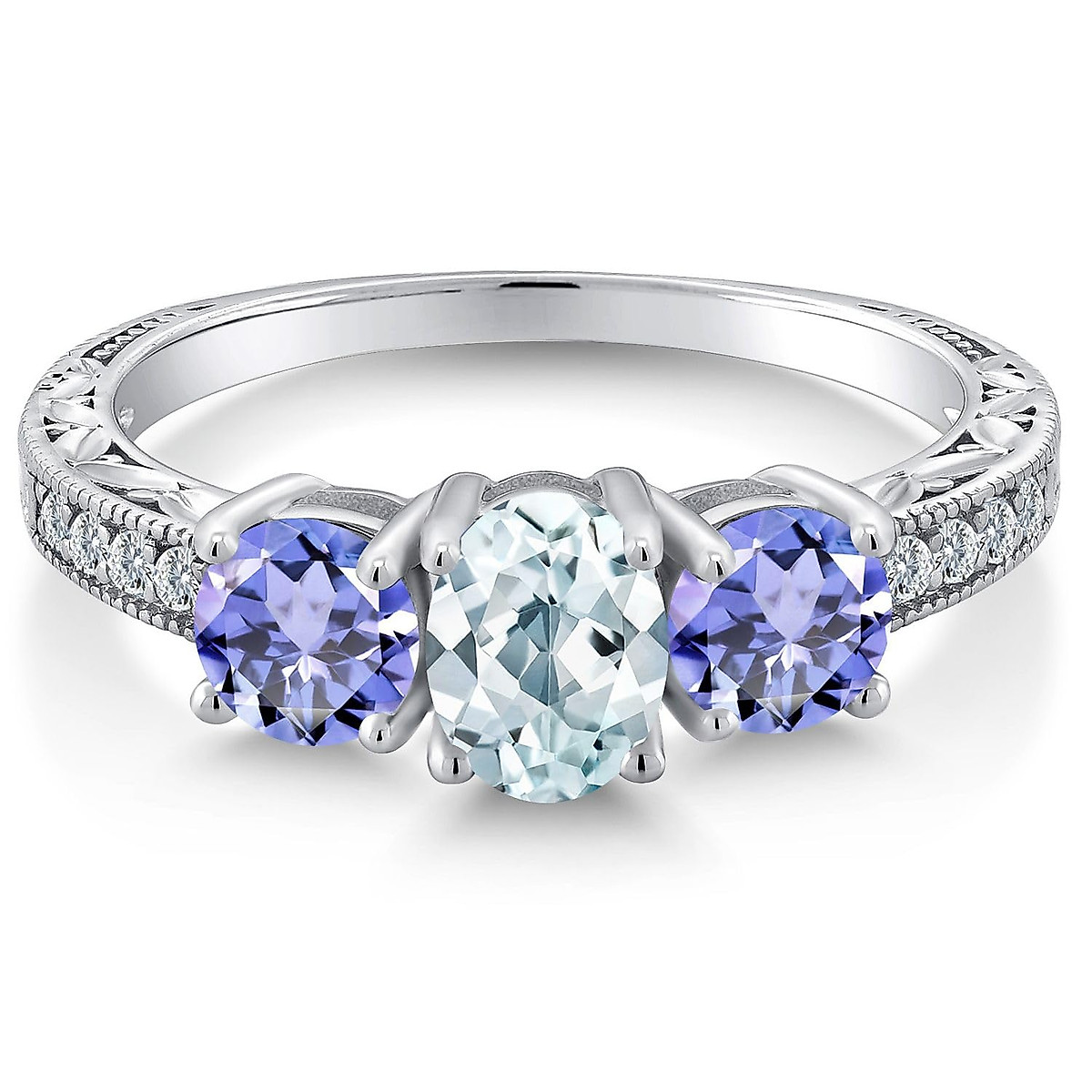 Gem Stone King 925 Sterling Silver Oval Sky Blue Aquamarine and Blue Tanzanite Ring For Women (1.79 Cttw, Gemstone Birthstone, Available In Size 5, 6, 7, 8, 9)