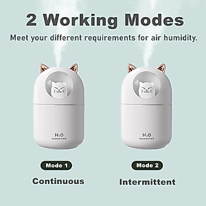 YUNLOVXEE Cat Small Humidifier for Bedroom - 300ml Mini Cool Mist Humidifiers with Night Light, 2 Spray Modes, Ultra-Quiet, Portable Personal Air Humidifier for Women Kids Room Office Desk Car (Pink)