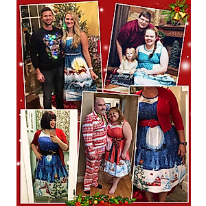 UNIFACO Women Plus Size Christmas Dress Sleeveless High Waist Lace Round Neck Funny Color Bulb Print Flared Swing Aline Black Dress