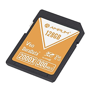 Amplim 128GB V60 UHS-II SD SDXC Card, 300MB/S 2000X Lightning Speed Performance, Extreme Read, U3 Secure Digital Memory Storage for Professional Photographer and Videographer