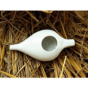 Handmade Ayurvedic Ceramic Neti Pot for Nasal Cleansing & Sinus| Premium Handcrafted Durable, Dishwasher Safe, for Nasal Cleansing + 5 Sachet Neti Salt, 225 Ml. (7.6 FL Oz) Capacity -White Color