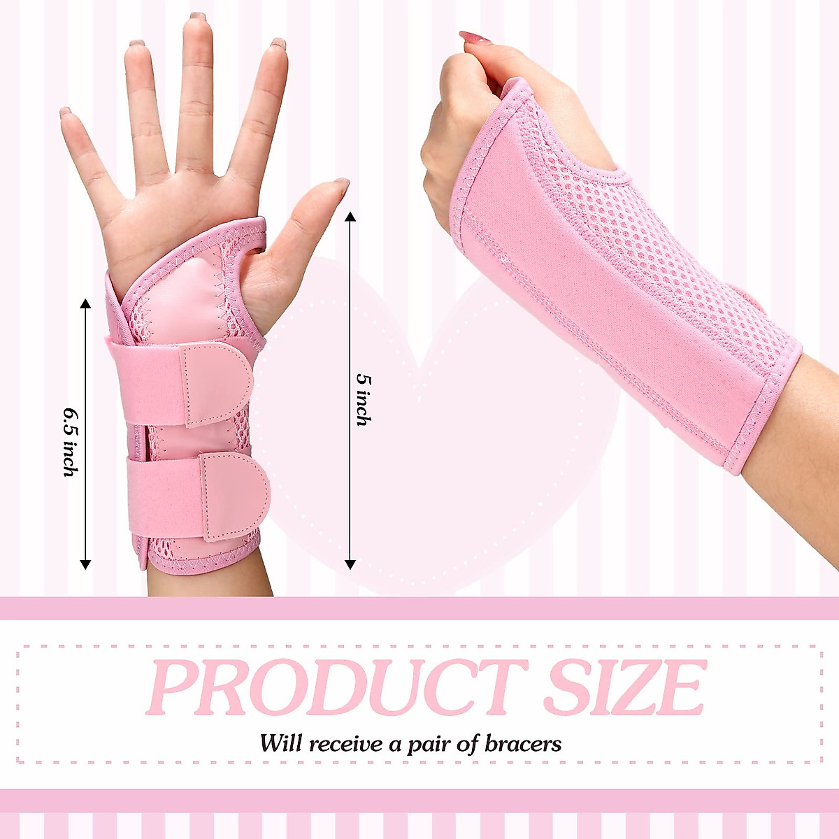 2 Pieces Wrist Brace Carpal Tunnel for Men Women Arthritis Wrist Brace Protector Night Sleep Removable Wrist Support Carpal Tunnel for Helping People Have a Better Sleep(Small/Medium,Pink)