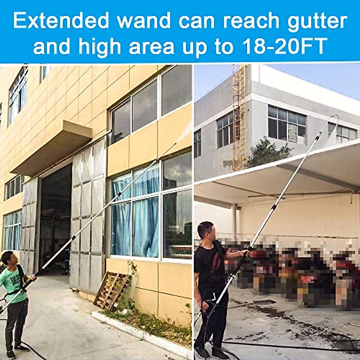 Zebby 20 FT Pressue Washer Telescopic Wand Lance Kit with Power Washer Extension, Adapters, Spray Nozzle Tips, Pivoting Coupler and Support Belt, 4000 PSI