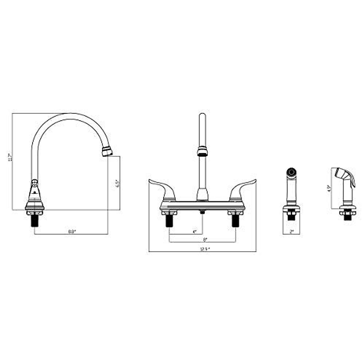 WMF-8235GNZMLP-BN - Hybrid Metal Deck Kitchen Sink Faucet High Spout with Double Handle and Side Sprayer (Brushed Nickel)