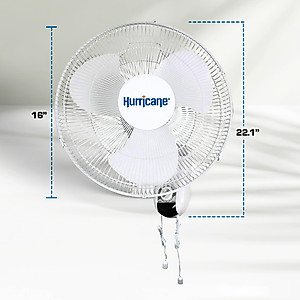 Hurricane Classic 16" Wall Mount Oscillating Fan – Powerful 3-Speed Airflow, Quiet Operation, Adjustable Tilt for Home, Office, and Grow Tents, 2 Pack
