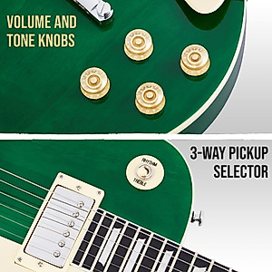 LyxPro 39” SB Series Electric Guitar, LP Style for Beginner, Intermediate & Pro Players Solid Body Guitar, Bonus 2-Pack of Picks, Mahogany Wood, Volume/Tone Controls, 3-Way Pickup - Green