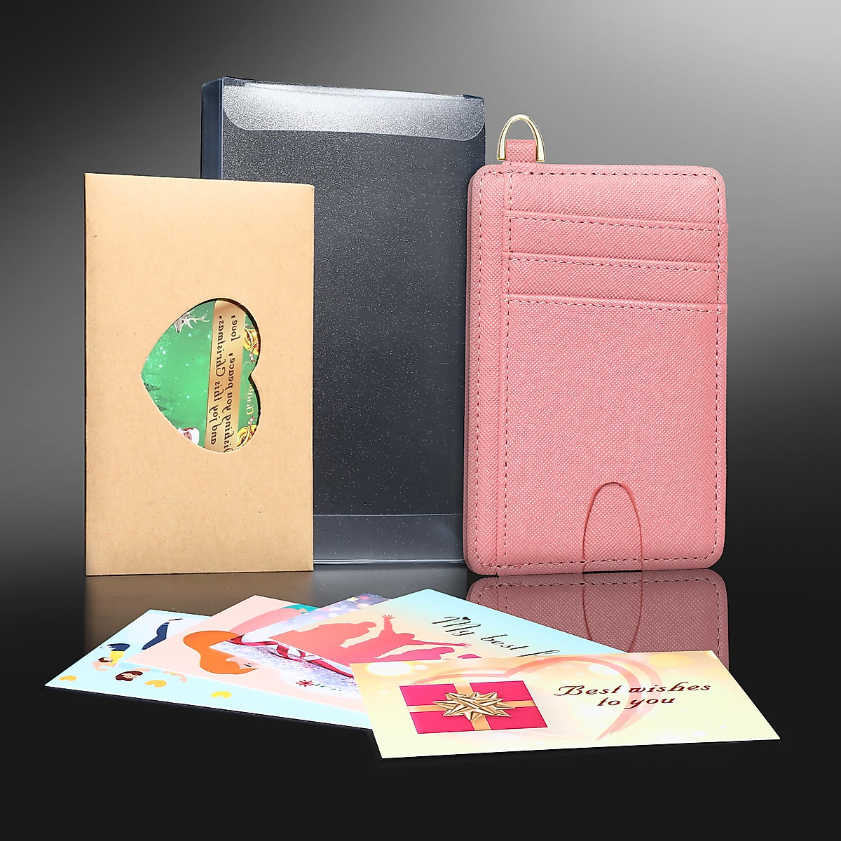 Badiya Credit Card Holder Slim Minimalist Wallet, Front Pocket Purse RFID Blocking Wallet Compact Card Case with ID Window for Women & Men