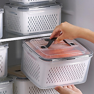 5 PCS Large Fruit Containers for Fridge - Stackable Airtight Food Storage Containers with Removable Colander - Dishwasher & microwave safe Produce Containers Keep Fruits,Berry, Vegetables, Fresh longe