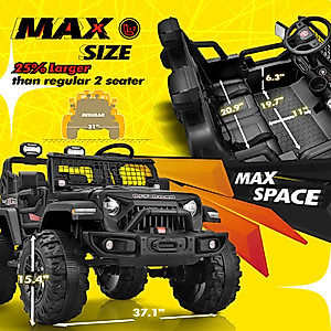 Blitzshark 24V MAX Ride-on Truck 2 Seater 4WD Kids Electric Vehicle 4x4 XXL Battery Powered Car, with 480W Ultra Powerful Motor, 7AH Battery, Remote Control, Full-Metal Suspension& DIY Sticker, Black