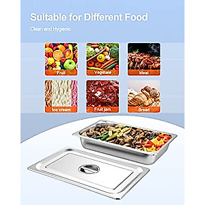 ZeroPone Hotel Pan 4" Deep Steam Table Pan 4 Pack Full Size with Lid 20.8"L x 12.8"W Hotel Pan 22 Gauge Stainless Steel Anti Jam Steam Table Pan
