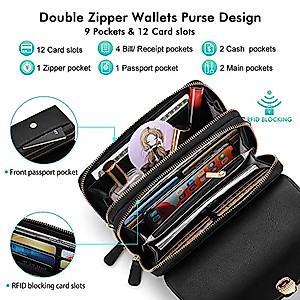 Peacocktion Small Crossbody Bags for Women, RFID Wallet Purse Cellphone Card Holder Wristlet 2 Straps, Black