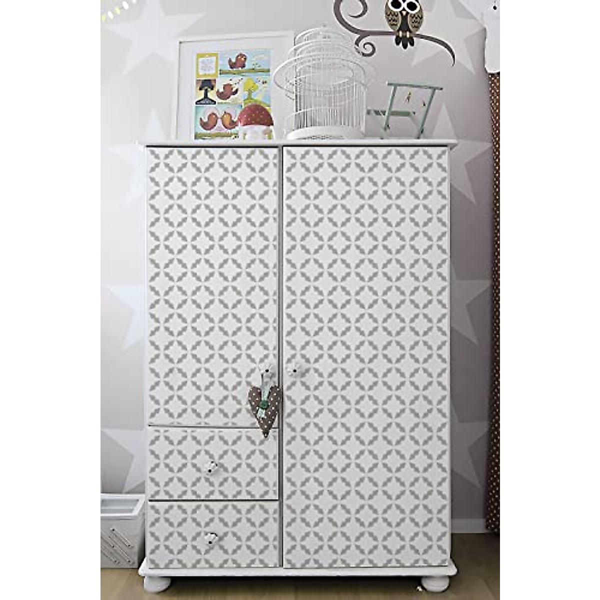 GloryTik 17.3" x 118"Gray and White Contact Paper Self Adhesive Removable Shelf Liners Peel and Stick Embossing Shelf Liners for Kitchen cabinets Drawer