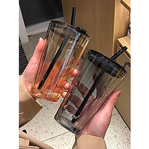 2 Pack 16 Ounce Tumbler with Lid and Straw, Leakproof Glass Cups with Lids and Straws, Iced Coffee Cup Silicone Sleeve Smoothie Cup Boba Cup