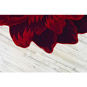 PLANET RUGS Flowers 3D Effect Hand Carved Thick Artistic Floral Flower Rose Botanical Shape Area Rug Design 305 Red 6'6''x6'6'' Round