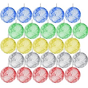 The Dreidel Company Multicolor Mirror Disco Ball with Attached String for Hanging Ring, Reflects Light, Party Flavor, 1.6" (25-Pack)