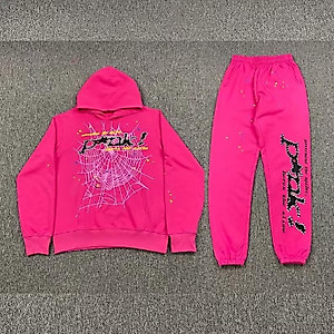 KOSUSANILL Unisex Spider 555 Web Graphic Hoodie Gothic Cotton Pullover Sweatshirt for Men Women Y2K Designer Oversized Outfits (Rose, S)