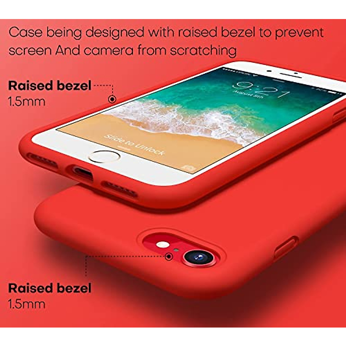CellEver Ultra Durable Silicone Case for iPhone SE 2022/2020 iPhone 7/8 Military Grade Drop Protection [3 Layers] [Slim Fit] Lightweight Shockproof Cover, Soft Microfiber Lining 4.7 Inch, Fire Red