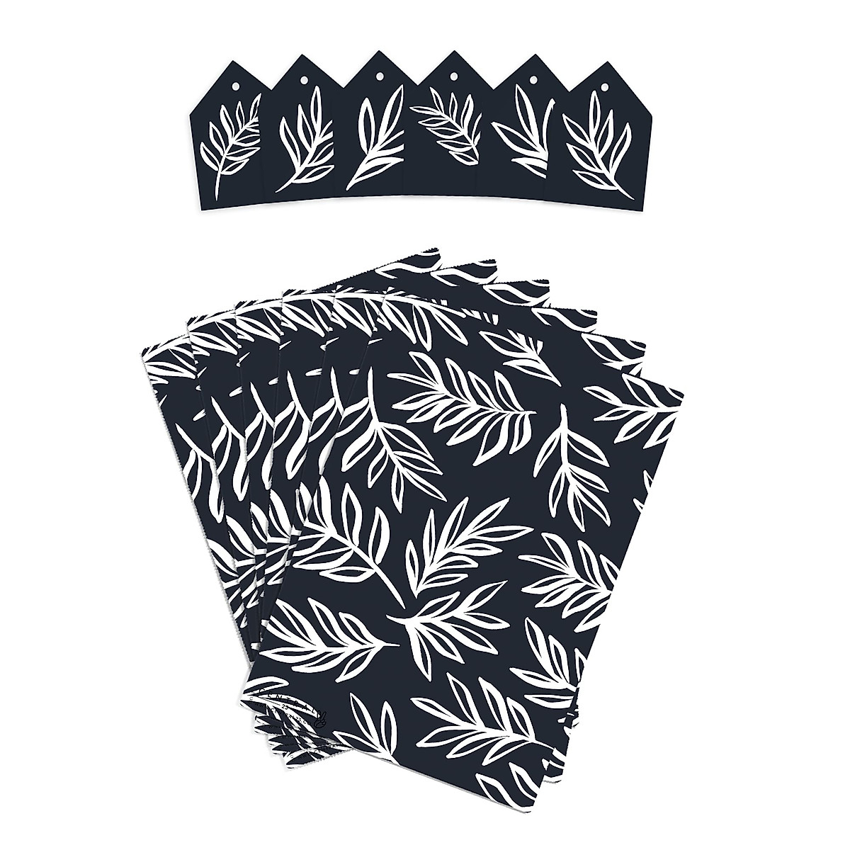 CENTRAL 23 Black Wrapping Paper - 6 Sheets Gift Wrap - Botanical Leaves - All Occasion Wrapping Paper - Eco - Comes With Fun Stickers