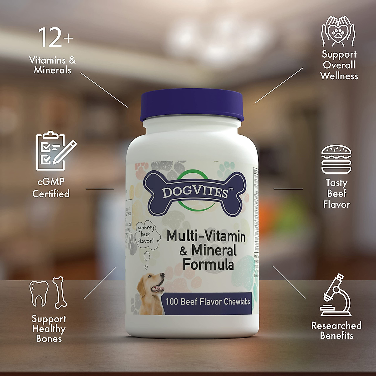 Health Thru Nutrition Dog-Vites Multivitamins for Dogs, Beef-Flavored Chewable Tablets (Pack of 100)