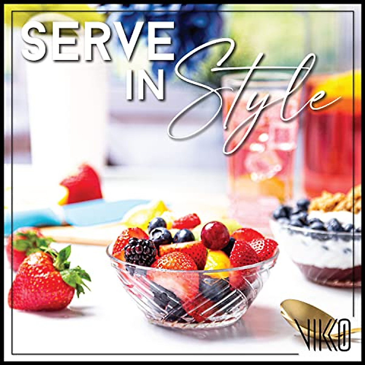 Vikko Glass Bowls, Set of 12 Decorative Glass Dessert Bowls, 10.75 Ounce Glass Dish for Dessert, Candy, Kitchen Prep, Dishwasher Safe