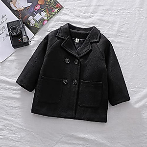 MoZiKQin Toddler Baby Boys Girls Wool Coat Winter Warm Double Breasted Trench Coat Kids Jacket Outwear Clothes (Black,2-3T)