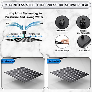 Black Shower Faucet GGStudy Single Function Shower Trim Kit with Rough-in Valve Shower Set Bath Rainfall Shower Faucet System 8inch Square Stainless Steel Metal Shower Head