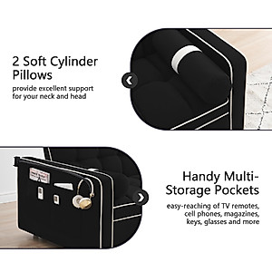 Suheww Black Pull Out Couch Bed, 3 in 1 Convertible Sofa Bed with Adjustable Backrest, Pull Out Sofa Couch with Phone Holder and Pockets, Futon Loveseat Velvet Chaise Lounge for Living Room