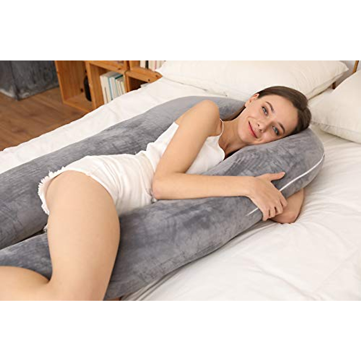 EVOLIVE Shaped Down Alternative Filled Body Pillows Pregnancy Pillow with Removable Micrormink Cover 55" Lx27 Wx7 H (U-Shaped)