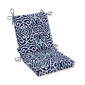 Pillow Perfect Outdoor/Indoor New Damask Marine Square Corner Chair Cushion, 1 Count (Pack of 1), Blue