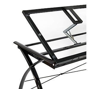 SD STUDIO DESIGNS Futura LS WorkCenter with Tilt Top Adjustable Drafting Table Craft Table Drawing Desk Hobby Table Writing Desk Studio Desk, Black / Clear Glass.