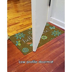 Toland Home Garden 800349 Hello Flowers and Butterflies- Brown Welcome Door Mat 18x30 Inch Floral Outdoor Doormat for Entryway Indoor Entrance