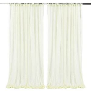 Wish Care 10ft x 10ft Ivory Backdrop Curtain Drapes, Wrinkle-Free Sheer Chiffon Fabric Backdrop Panels for Wedding Arch Party Ceremony Stage Decoration