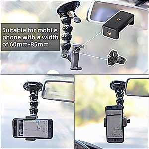 SUREWO Flexible Gooseneck Suction Cup Car Mount Holder for GoPro Hero 11 10 9 8 7 6 5 Black, Flexible Extension Car Windshield Mount with Phone Holder for iPhone,Samsung Galaxy,Google Pixel and More