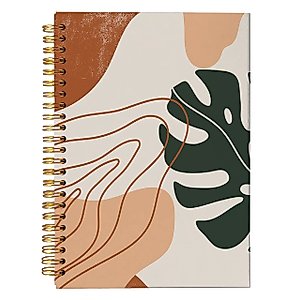 NEGIGA Boho Abstract Random Shapes Botanical Leaf Lined Spiral Journal Notebook 8.3×5.5 Inches Hardcover College Ruled Notebook Journal for Work Note Taking Journaling,Boho Gifts for Women Girls