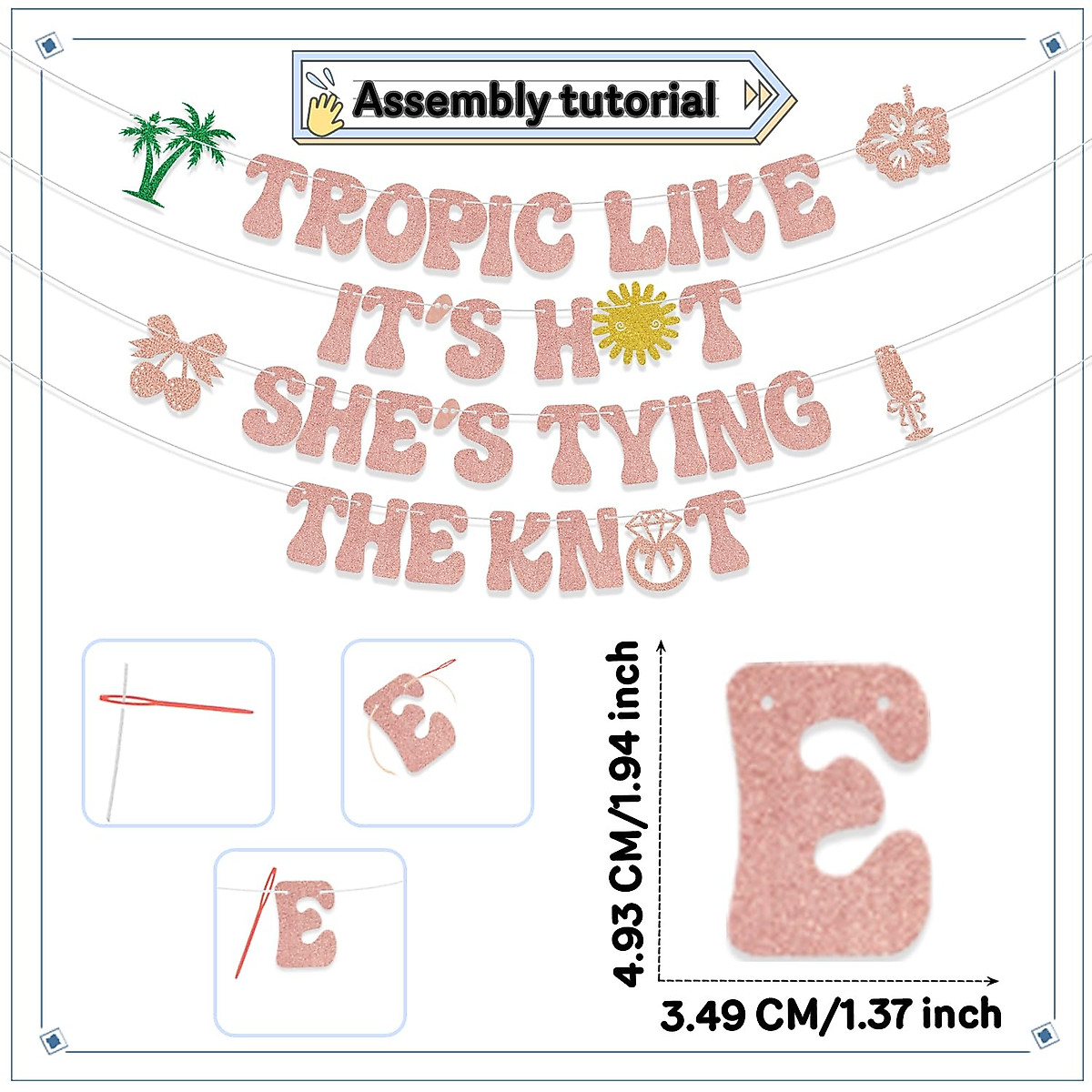 KEWUFD She's Tying The Knot Banner, Bow Theme Bridal Shower/Engagement/Wedding Party Decorations, Summer Themed Beach and Pool Bachelorette Party Decoration Supplies Rose Gold Glitter